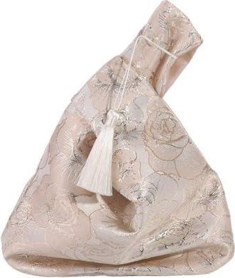 Generic Sac &agrave; main en tricot de style chinois avec noeud &agrave; pompons, sac &agrave; main, sac &agrave; main, sac &agrave; main, pochette anti-perte, Pompon champagne, 1