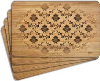 Wallario 4er Set Frühstücksbrettchen aus Holz, Holzunterlage, Holzbrettchen Blumenmuster Damast, Größe 22 x 14 cm