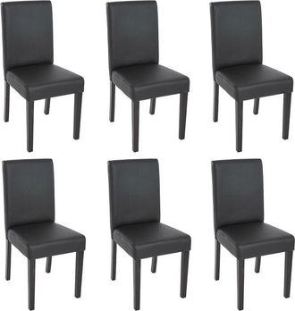 Hhg [JAMAIS UTILISÉ] Lot de 6 chaises de séjour Littau, simili-cuir, noir mat, pieds foncés
