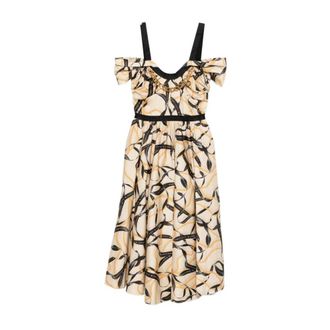 Elisabetta Franchi Femme, Robes, Beige, Taille: 42 FR Ruched Long Sleeve Midi Dress