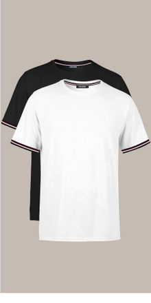 Comeor T-Shirt Basic Herren Kurzarm Rundhalls (Packung, 2-tlg) mit gestreiften &Auml;rmel B&uuml;ndchen