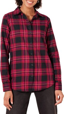 Amazon Essentials Damen-Flanellhemd, klassische Passform, langärmelig, leicht, kariert, Schwarz / Rosa, Chelsea-Tartan, X-Large
