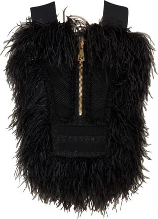 Balmain Femme, Tops, Noir, Taille: 34 FR Top &agrave; bretelles en plumes
