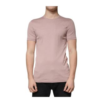 Dolce & Gabbana Braunes Baumwoll-Rippstrick-Rundhals-T-Shirt - - Tops - Herren - Rosa - L