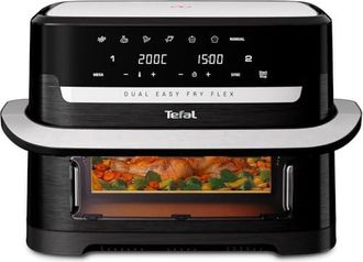 T-fal Dual Easy Fry Flex Heißluftfritteuse, FlexCook Trennwand, 9 L Gesamt-Fassungsvermögen, 7 verschiedene Modi, 2 unabhängige Garzonen (5,5 L und 3,5 L), 