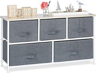 Relaxdays Regalsystem, 5 Stoff-Schubladen, HxBxT: 54,5 x 100 x 30 cm, universale Schubladenbox, Metall und Holz, grau, Design: E, Variante E
