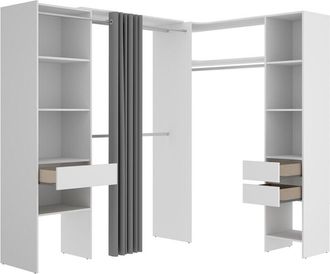 PEGANE Pegane - Kit armoire dressing dangle extensible en bois m&eacute;lamin&eacute; coloris blanc - Longueur 164-214 x Profondeur 141 x Hauteur 205 cm