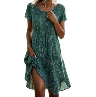 Generic Robes d&eacute;t&eacute; d&eacute;contract&eacute;es &agrave; manches courtes pour femme, robe boh&egrave;me pour femme, imprim&eacute; d&eacute;contract&eacute;, manches courtes, midi, Vert, 5XL