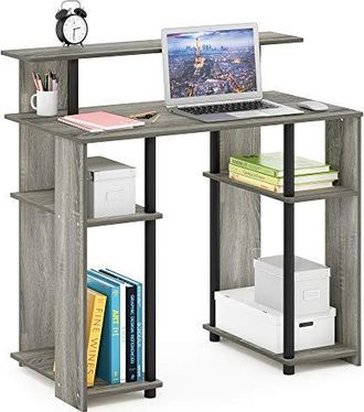 Furinno Jaya Simple design Bureau dÉcriture, Chêne Français Gris/Noir, Bois, One Size