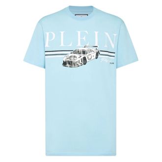 Philipp Plein Homme, Tops, Bleu, Taille: L Jersey T-shirt Col Rond SS Cars Racing