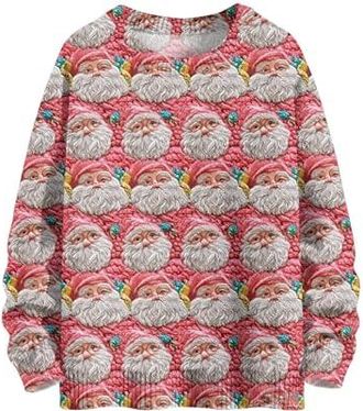 Generic Pull de Noël pour homme avec poignets élastiques et col rond - Pull de Noël thermique à manches longues - Motif sapin de Noël - Facile dentretien - Co