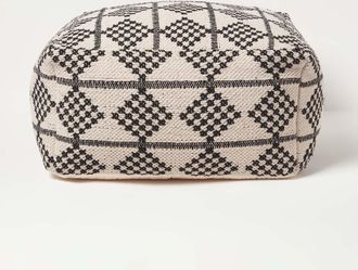 Homescapes Pouf Adana schwarz-weiß geometrisch Gemustert 55x30 cm, Sitzsack quadratisch, Sitzquader Bodenkissen Baumwolle