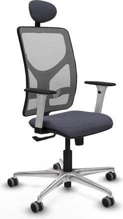 Piqueras y Crespo Schreibtischstuhl grau mit wei&szlig;en und schwarzen Armlehnen, h&ouml;henverstellbare Lendenwirbelst&uuml;tze und festes Kopfteil, ausgestattet mit 3 Positionen, Gr