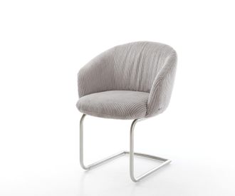 DELIFE Freischwinger Caja-Flex mit Armlehnen Cord Silbergrau Freischwinger rund Edelstahl Taschenfederkern, Esszimmerst&uuml;hle