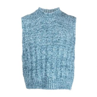 Maison Margiela &Auml;rmelloser Strickweste mit Mock-Kragen - - Knitwear - Herren - Blau - S