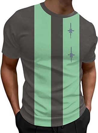 Generic T-shirt ray&eacute; pour homme printemps et &eacute;t&eacute; loisirs sports respirant confortable plage vent rayures couleur t-shirt &agrave; manches courtes, vert menthe, XXL