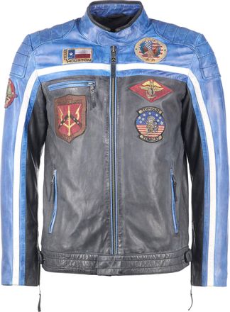 Top Gun Herren Lederjacke Tgj1005 Black/Blue/Creme,3XL