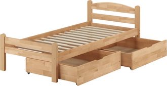 Erst-Holz Einzelbett Buche massiv 90x200 Bettgestell und wählbare Ausstattung V-60.45-09Rollrost und Doppelbettkasten inkl