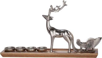 Gilde Deko gro&szlig;er Adventsleuchter XL - Advent Kranz Kerzen Halter modern - Adventkranz Deko Hirsch mit Schlitten - Leuchter f&uuml;r 4 Kerzen Farbe: Silber Braun