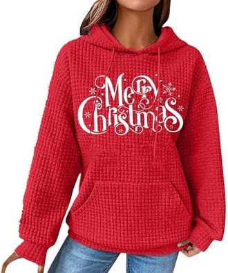 Generic Pull ample &agrave; capuche chaud &agrave; manches longues pour femme - Pull de No&euml;l graphique - Joli pull &agrave; manches longues et col rond - Chemise l&eacute;g&egrave;re athl&eacute;tique