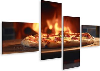 Islandburner Bild auf Leinwand Köstliche Holzgefeuerte Pizza Serviert Holzbrett für Pizzeria Imbiss Küchenbild Bilder Wandbilder Poster JCIG-4LP