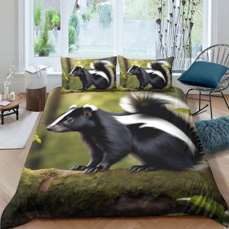 Generic Bettwäsche 155X220 Cm 3Teilig 3D Tierisches Stinktier Bettbezug Set Mit Reißverschluss 100% Leicht Mikrofaser Kuschelig Atmungsaktive Sommer Winter Be