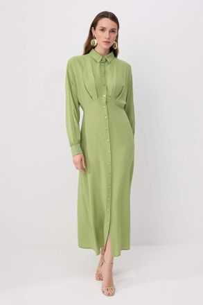 Trendyol Modest Damen Dunkelblau Einfarbig Maxi Lang Casual Hemdblusenkleid Modest Kleider