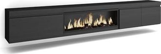 Skraut Home | TV-Schrank, Lowboard | f&uuml;r Wohnzimmer und Esszimmer | 288x45x35 cm | F&uuml;r gro&szlig;formatiges TV | Elektrokamin XXL | H&auml;ngend | Moderner Stil | Schwarz