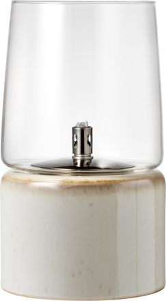 Bitz Gastro Öllampe Outdoor und Indoor, Hübsche Petroleumlampe für Camping, Garten oder Innenraum, Durchm. 15 cm, Höhe 26 cm, aus Steingut und Glas, Creme