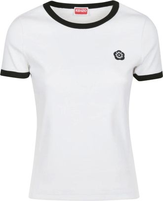 Kenzo Femme, Tops, Blanc, Taille: 40 FR T-shirt ajust&eacute; c&ocirc;tel&eacute; brod&eacute; Gots Boke Flower 2.0