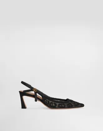 Dolce & Gabbana Slingback Aus Spitze Mit Leopardenmuster Und Hotfix-strass - Frau Pumps Und Slingbacks Schwarz 37.5