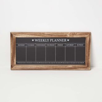 Homescapes Wochenplaner Tafel abwischbar mit Holzrahmen 67x32 cm, Küchentafel zum Aufhängen, Kreidetafel Wochentage