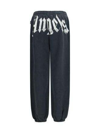 Palm Angels Mens Sweatpants With Drawstring And Logo Black-Off White Cotton Pant Trousers