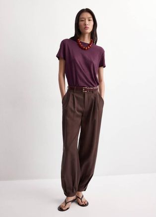 Mango Kurz&auml;rmliges Leinen-T-Shirt weinrot - Damen - XXS - MANGO