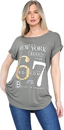 WearAll T-shirt à manches courtes et col rond imprimé New York pour femme - Vert - 46