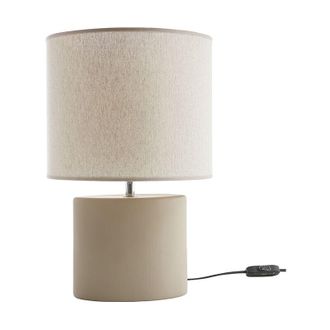 Miliboo Lampe &agrave; poser en c&eacute;ramique taupe mat et abat-jour en lin naturel TIGA