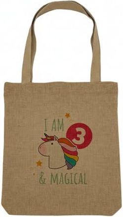 Fabulous Sac Shopping Tote Bag Aspect Lin - I am 3 and Magical Anniversaire Celebration Cadeau Anglais Licorne Fantaisie - Sac de Courses Toile Epaisse 360g Be