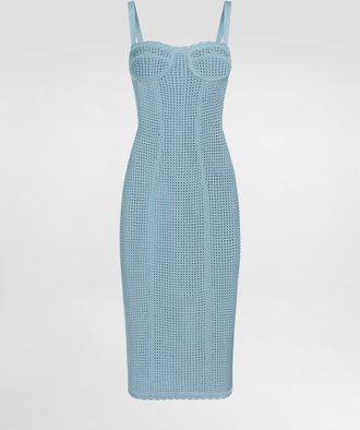 Dolce & Gabbana Openwork Knit Bustier Dress - Frau Kleider Blue 38