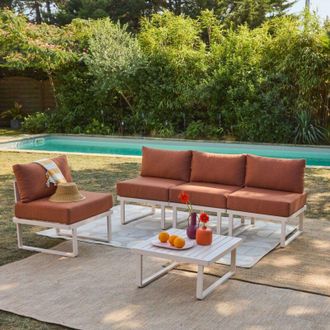 Sweeek Salon de jardin modulable aluminium 4 places terracotta - Clea