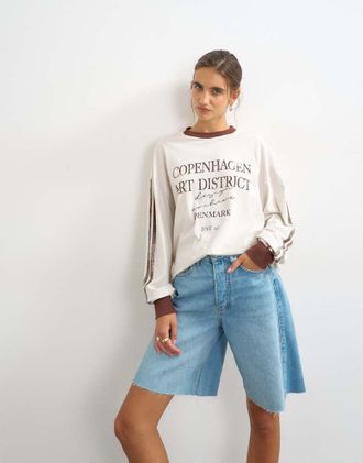 Topshop short long en denim d&eacute;lav&eacute;-Bleu