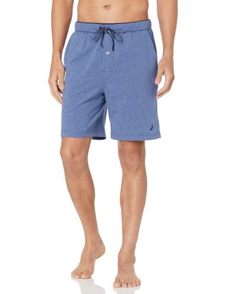 Nautica Herren Weiche Strick-Shorts mit Elastischem Bund Pyjamaoberteil, Blau Indigo Heather, X-Groß