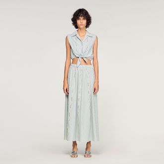 Sandro Chemise courte &agrave; rayures et strass