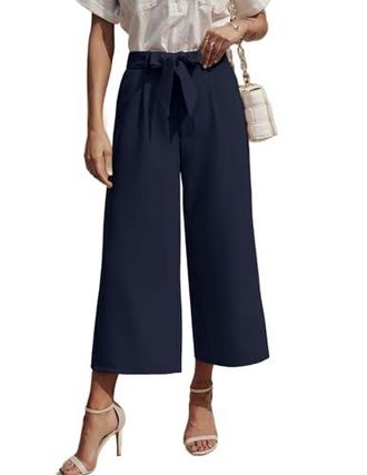 Zeagoo Pantalon large pour femme - D&eacute;contract&eacute; - D&eacute;contract&eacute; - &Eacute;l&eacute;gant - Taille haute - Couleur unie - Avec poches - Taille S &agrave; XXL, bleu marine, XL