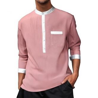 Generic Chemise en lin pour homme - Chemise d&eacute;t&eacute; boutonn&eacute;e - Coton et lin - Respirant - &Eacute;l&eacute;gante - Pour lext&eacute;rieur - Manches longues - Coupe droite - Chemise 