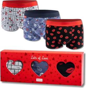 Soxo Valentinstag Boxershorts Herren Unterhosen Lustige Geschenke M&auml;nner 3 St&uuml;ck 2 Gr&ouml;&szlig;en L