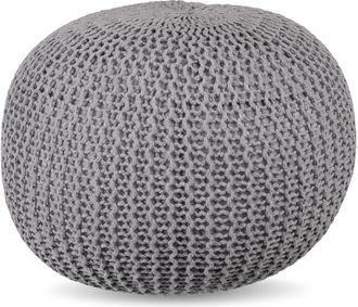 Relaxdays Pouf, gestrickt, HxD: 33 x 46 cm, Polystyrol-F&uuml;llung, rundes Bodensitzkissen, Boho Hocker, Sitzpouf, hellgrau