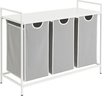 Relaxdays Wäschesammler mit 3 ausziehbaren Wäschekörben, mit Ablage, HBT: 72x92,5x33 cm, Wäschekorb Metall, weiß/grau