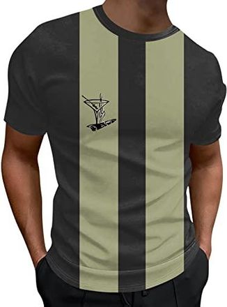 Generic Chemise ray&eacute;e pour homme Printemps et &eacute;t&eacute; Loisirs Sports Respirant Confortable Plage Vent Rayures Couleur T-shirt &agrave; manches courtes, gris, XXL