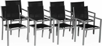 Happy Garden Happy Garden - 8er Set St&uuml;hle aus grauem Aluminium - schwarzes Textilene