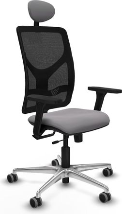 Piqueras y Crespo Schutzstuhl mit 3D-Armen, h&ouml;henverstellbarer Lendenwirbelst&uuml;tze und festem Kopfteil, ausgestattet mit Syncro/Traslack und Schneideschaum, Schwarz/Grau